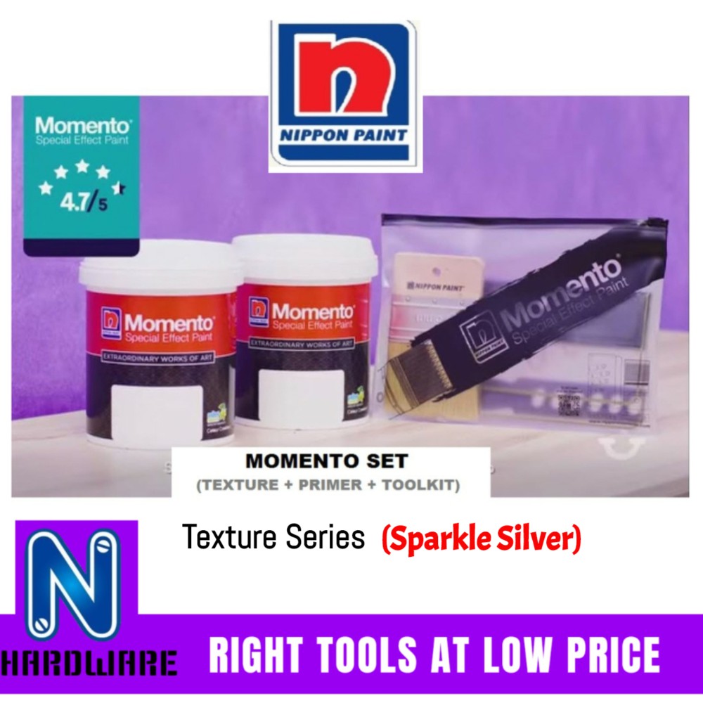 Nippon Paint Momento Set (Top Coat Textured Sparkle Silver 1L + Primer ...