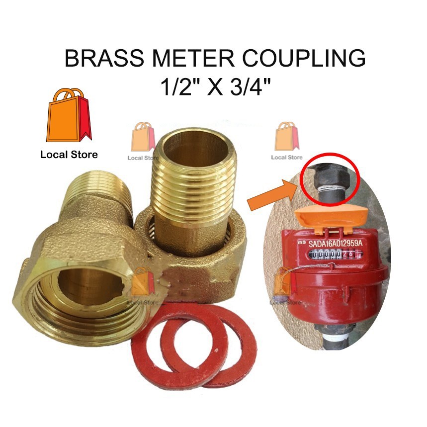 [ 1 UNIT ] (2PCS)BRASS METER COUPLING 1/2" X 3/4" /WATER METER COUPLING ...