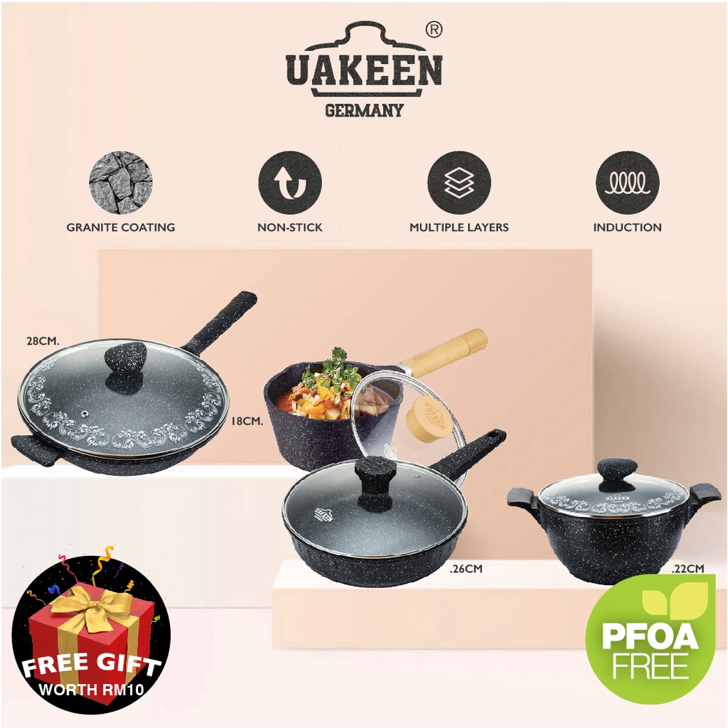 [UAKEEN GERMANY] 18CM Sauce Pot + 26CM Casserole Pot + 26CM Frypan ...