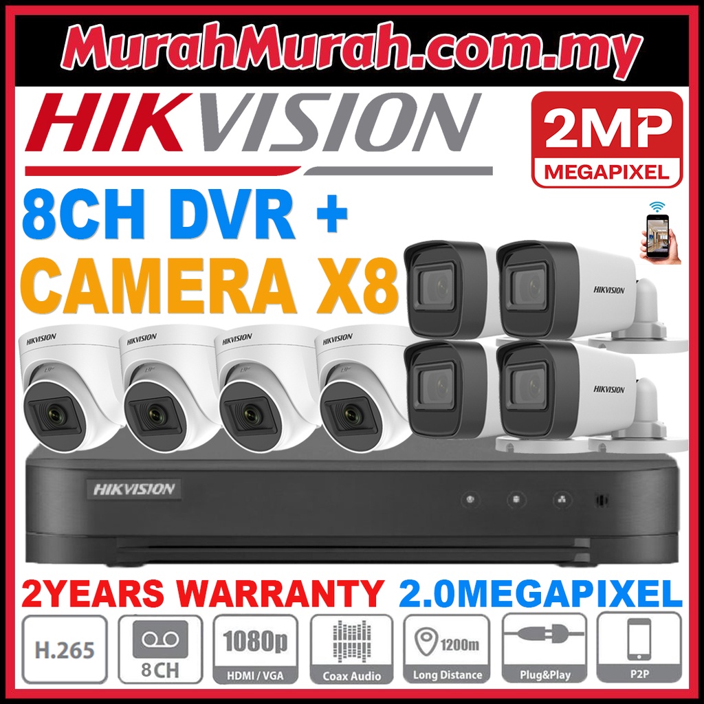 HIK HIKVISION 8-CHANNEL 2.0MP CCTV Full HD 2MP 1080P DVR+Camera 8CH ...
