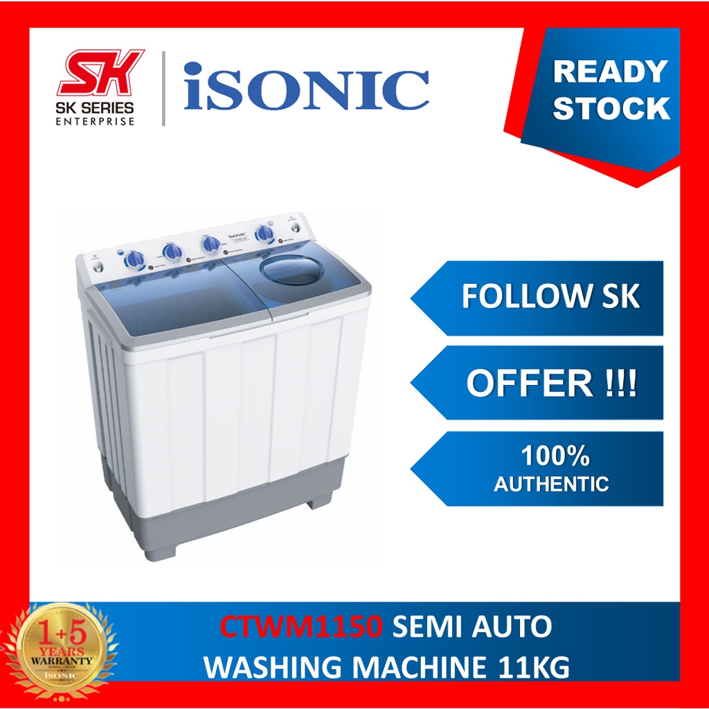 Isonic Semi Auto Washing Machine CTWM1150 Twin Tub 11.5KG Mesin Basuh ...