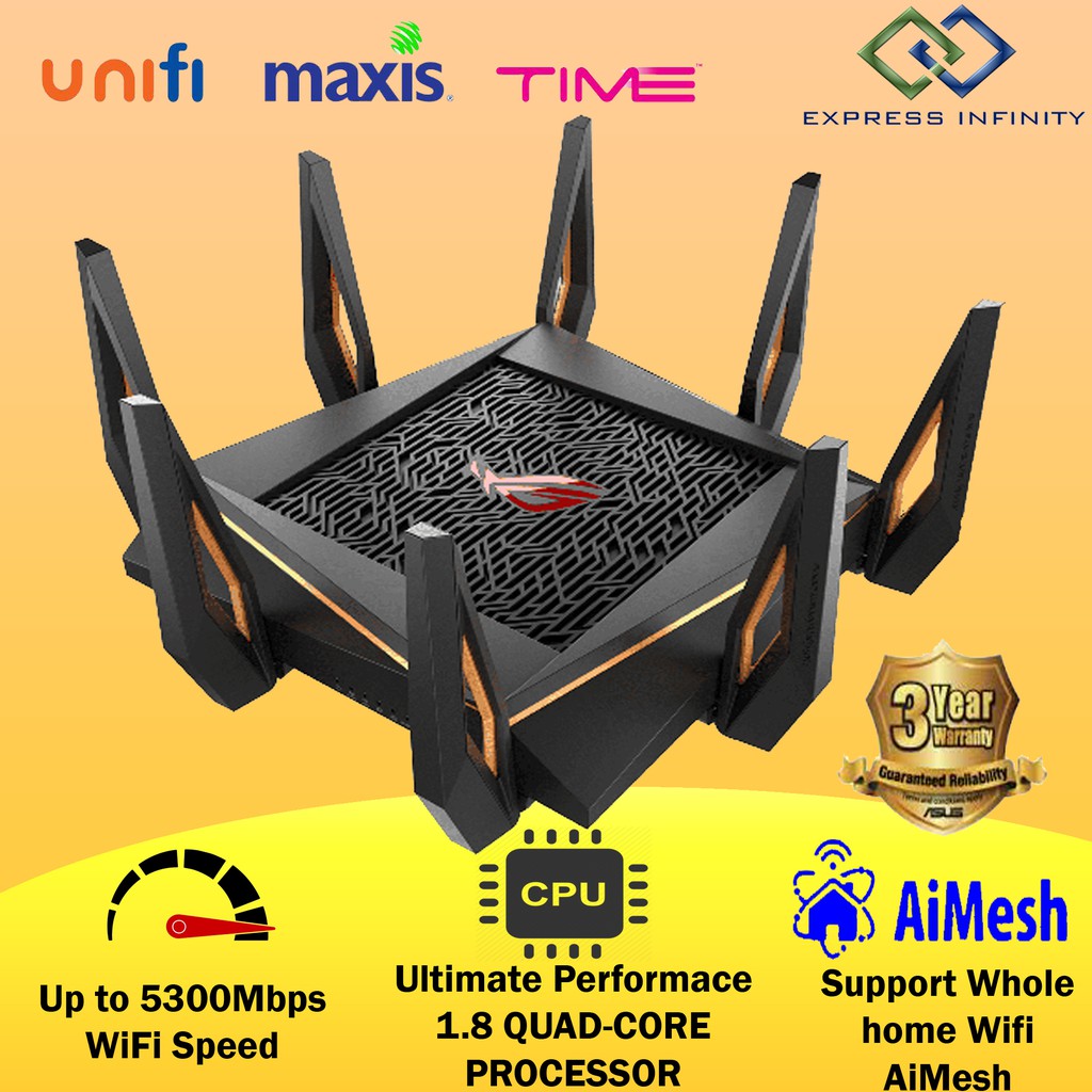 ASUS GT-AC5300 Rog Rapture AC5300 Gaming Tri-band Wifi Gigabit Router ...