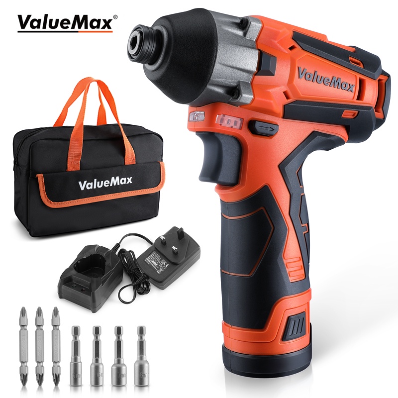 ValueMax 12V Cordless Impact Electric Screwdriver Power Tools Set with LED Light Rechargeable ...