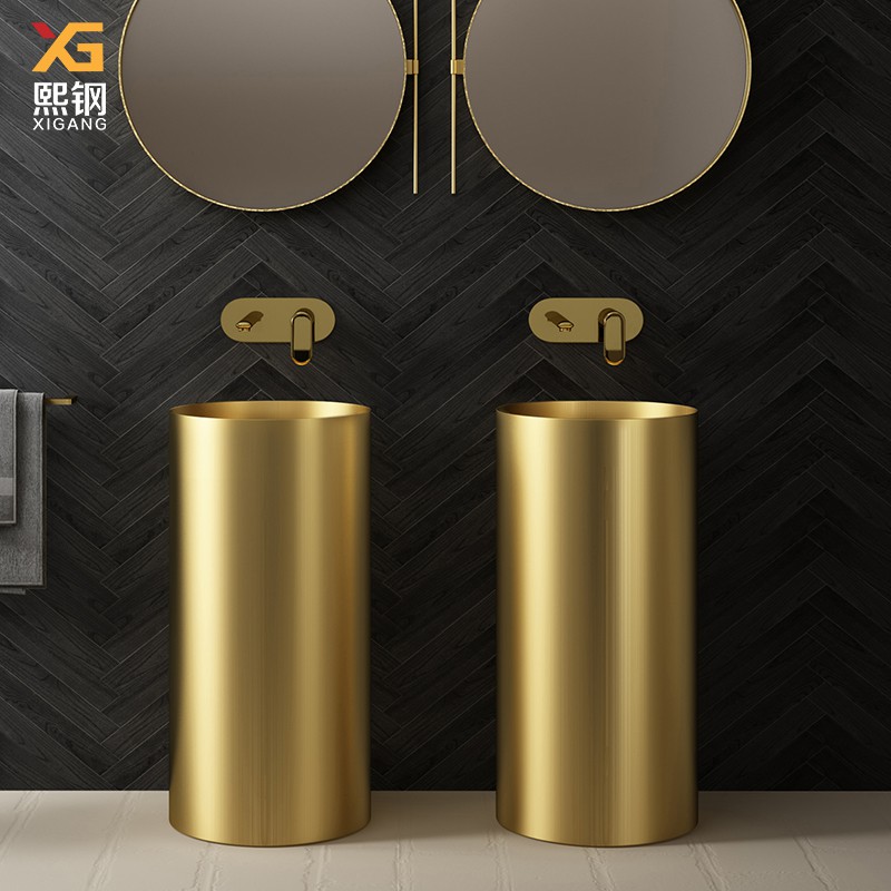 Stainless Steel Column Type Washbasin Light Luxury Gold Homestay Hotel ...