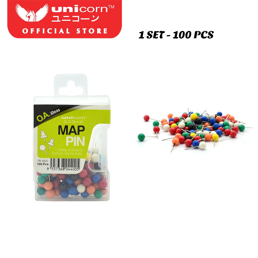 Unicorn Stationery 100pcs Map Pin Assorted Colour | Shopee Malaysia