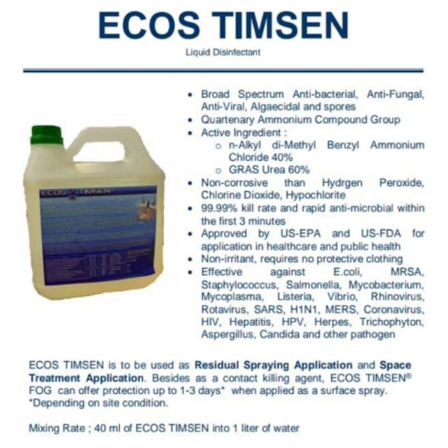 Ecos timsen liquid disinfectant 3.8litre | Shopee Malaysia