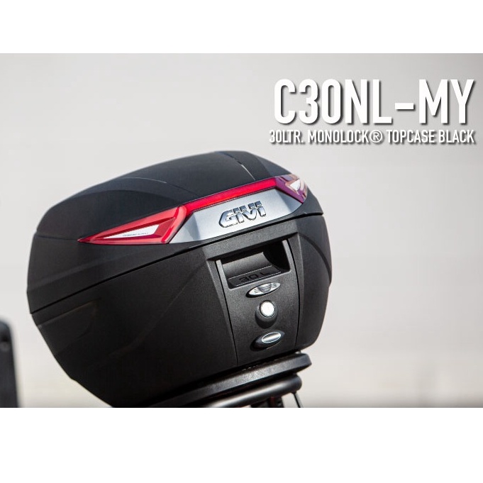 KOTAK GIVI BOX MONOLOCK TOP CASE BLACK WITH RED REFLECTOR C 30 NTL C30NTL STORAGE BOX GIVI (30 ...