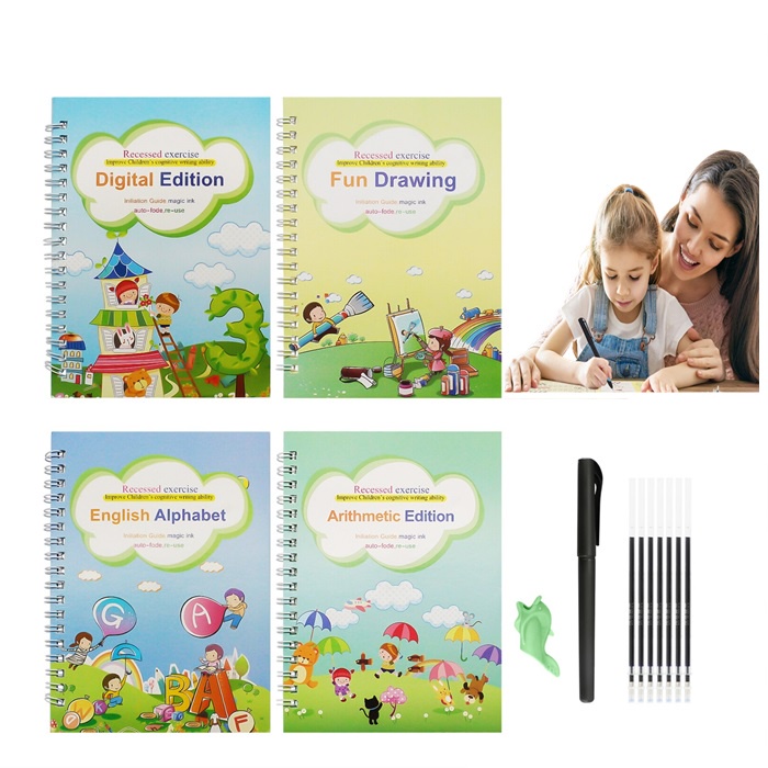 4 Book Magic Children 3D Copybook For Calligraphy Number English ...