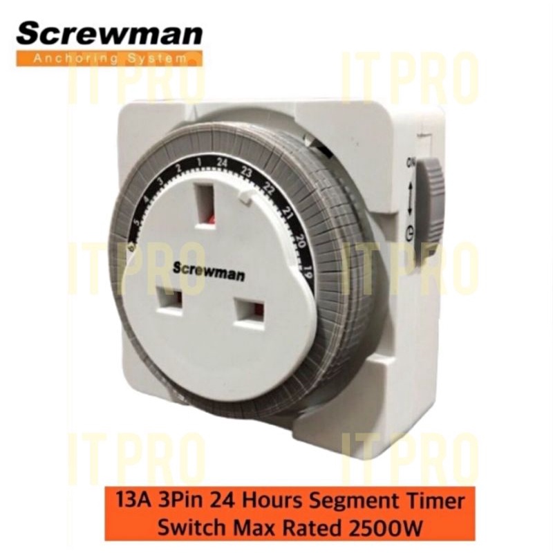 PRO🏠Screwman 24hrs 13Amp 3 Pin Plug In Timer Switch Time Switch Analog ...