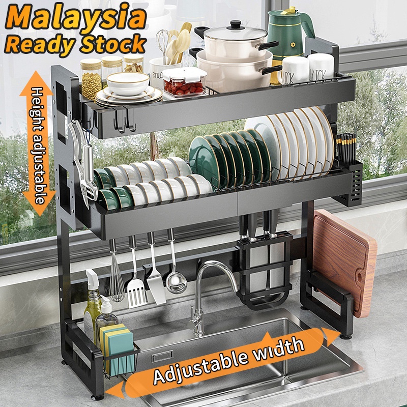 Stainless Steel Dish Rack Adjustable 2-Tier Rak Pinggan Kitchen Rack ...