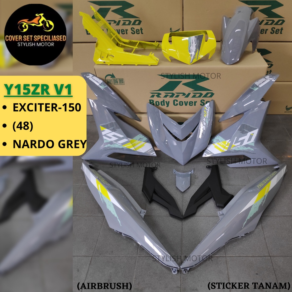 RAPIDO COVER SET Y15ZR V1/V2 EXCITER-150 (48) NARDO GREY (STICKER TANAM/AIRBRUSH) | Shopee Malaysia