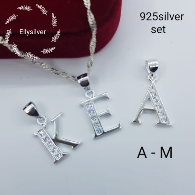 **Ready stock**925silver necklace+ alphabet with cystral(rantai perak ...