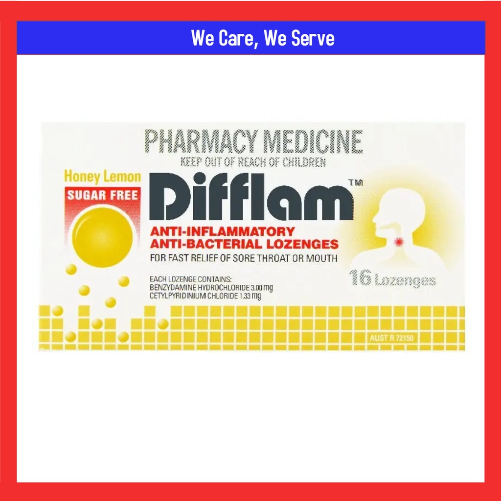 NEW! DIFFLAM ANTI INFLAMMATORY ANTIBACTERIAL HONEY LEMON LOZENGES 16'S ...