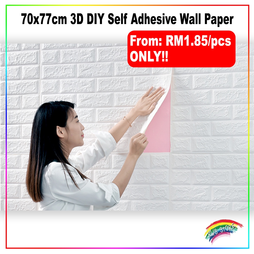 70x77cm 3D DIY Self Adhesive Sticker Brick Foam Wallpaper DIY 3D自粘墙纸 3D ...