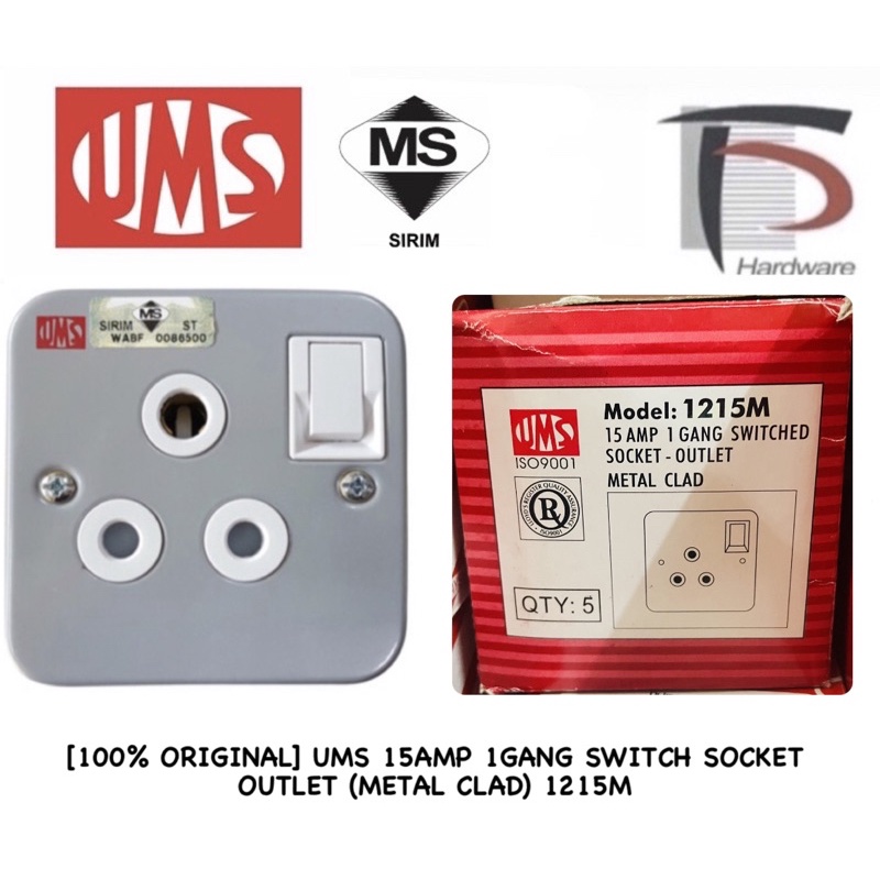 [100% ORIGINAL] UMS 15AMP 1GANG SWITCH SOCKET OUTLET (METAL CLAD) 1215M ...