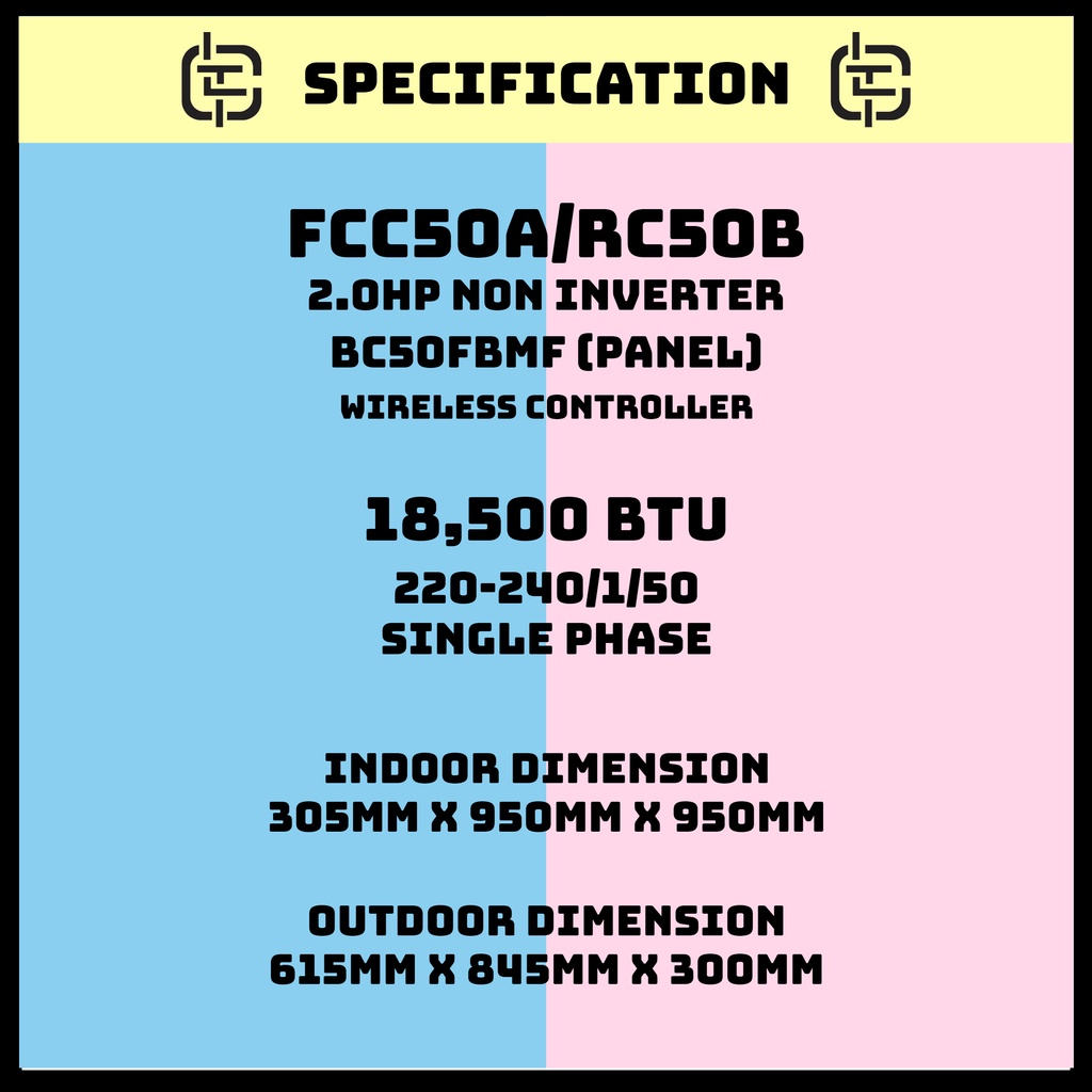 Daikin Ceiling Cassette Non-Inverter R32 Smart Control 2.0HP FCC50A/RC50B | Shopee Malaysia