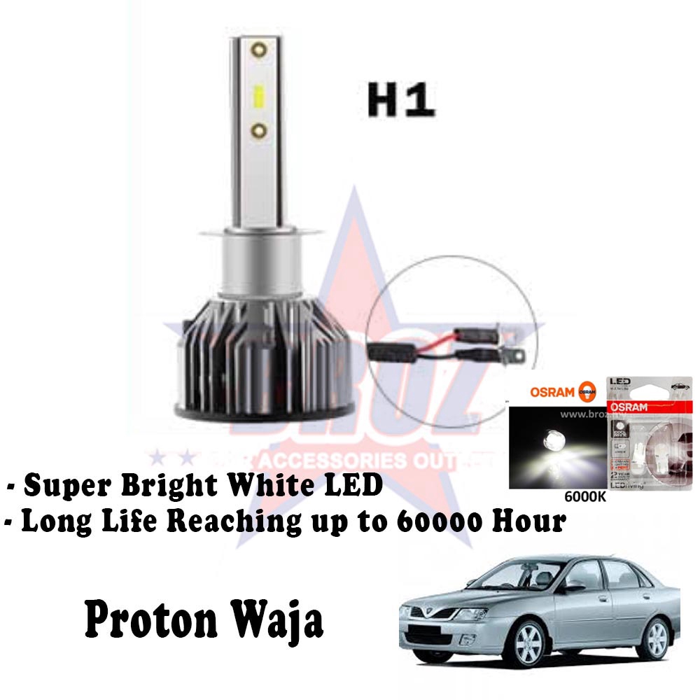 Proton Waja(Head Lamp)C6 LED Auto Head Lamp 6500k White+Osram T10 LED ...