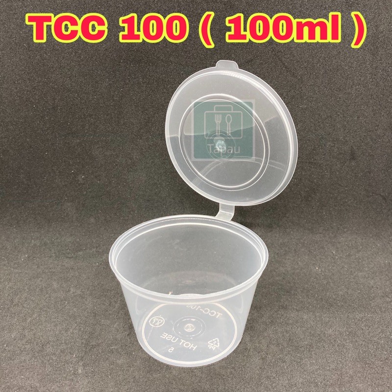 TAPAU - 100ml Round Disposable Plastic Food Container Hinged Lid ( 50pcs± ) TCC 100 SAUCE CUP ...