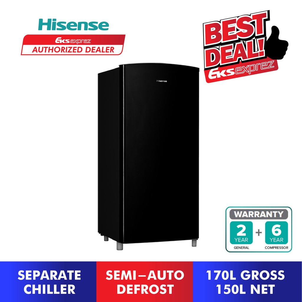 Hisense Single Door Fridge (170L) RR198D4ABM / Refrigerator / Peti ...