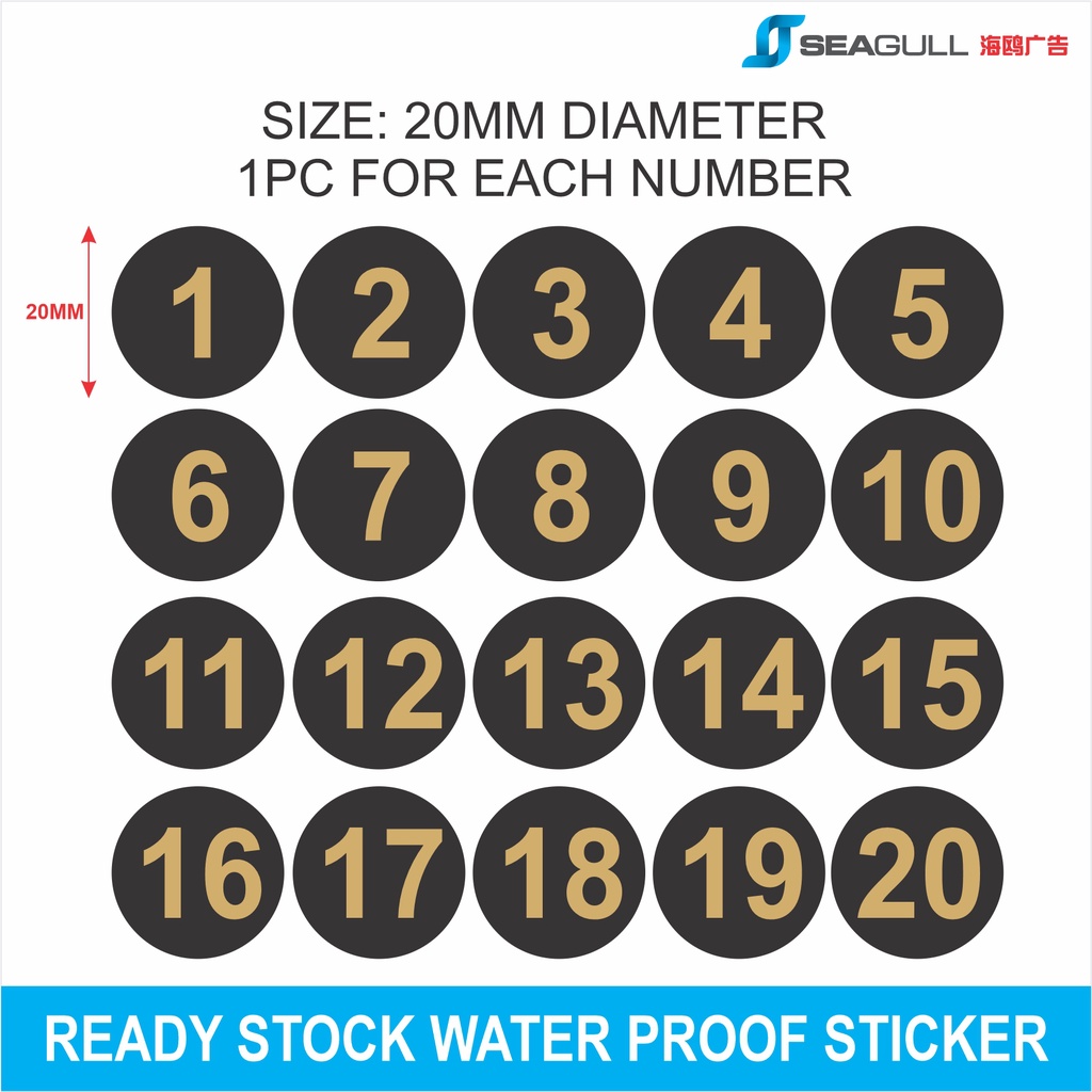 20MM Number Sticker Nombor Meja 123 2CM Sticker Nombor Table Number ...