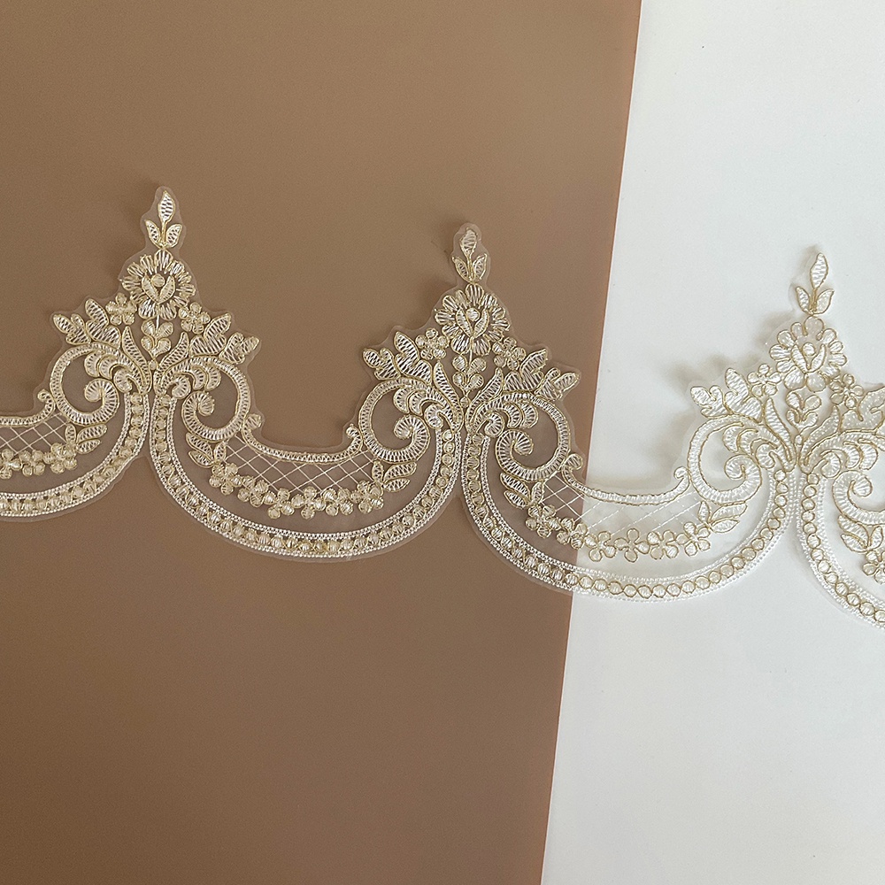 1 meter Gold Cording Fabric Flower Mesh Lace Trim Applique DIY Sewing ...