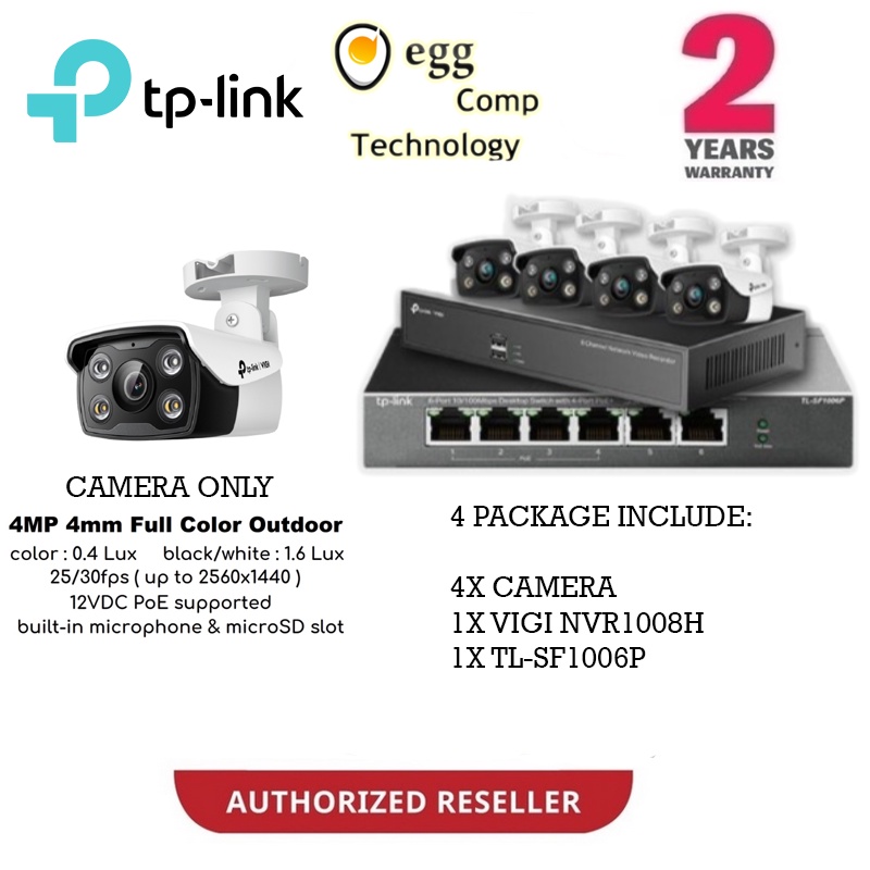 TP LINK VIGI C340 4MM 4MP OUTDOOR FULL COLOR BULLET NETWORK CCTV POE ...