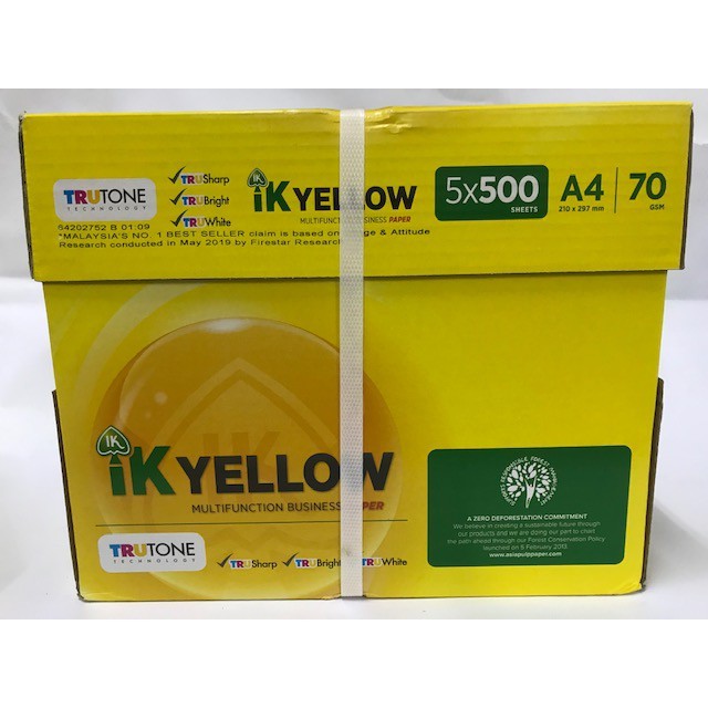 IK YELLOW paper A4 70gsm (500 sheets) 5 reams per box | Shopee Malaysia