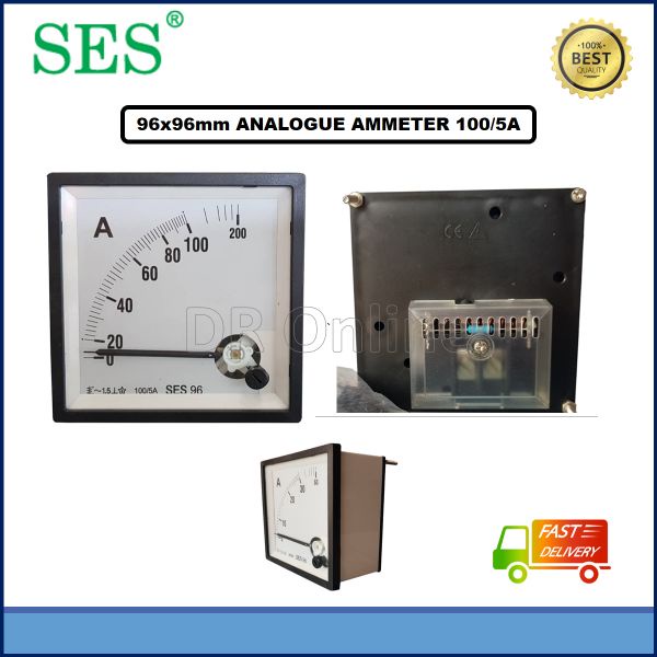 SES96 Ac Analog Ammeter Panel 96mm X 96mm 30A ,60A,100A,150A,200A,250A ...