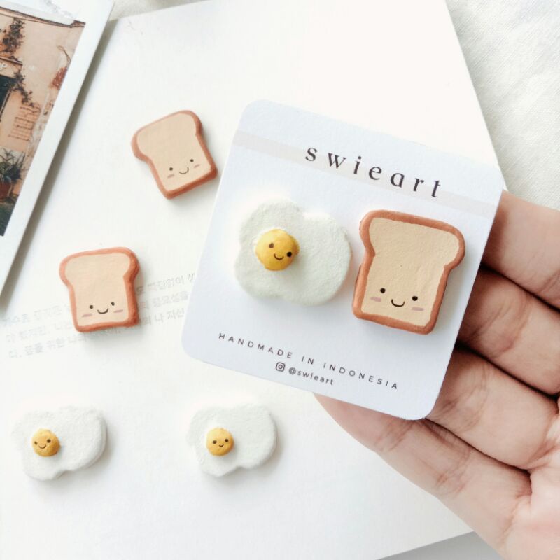 Egg and toast Handmade Air Dry Clay Pins with Glossy Finish | Brooch ...