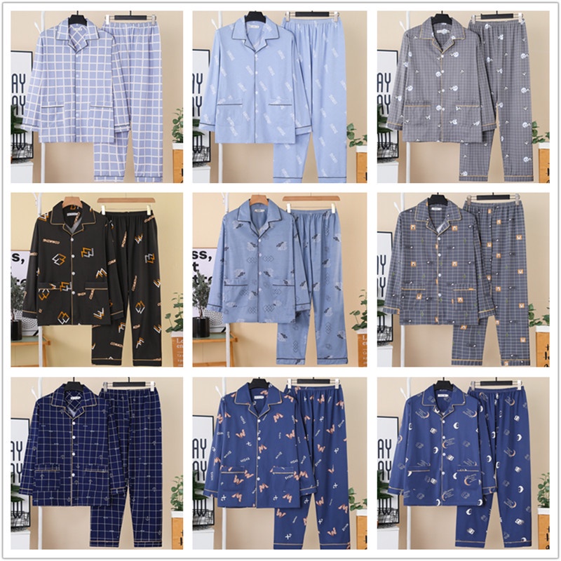 Pyjamas Men Long Sleeves Cardigan Pajamas Cotton Middle Old Man ...
