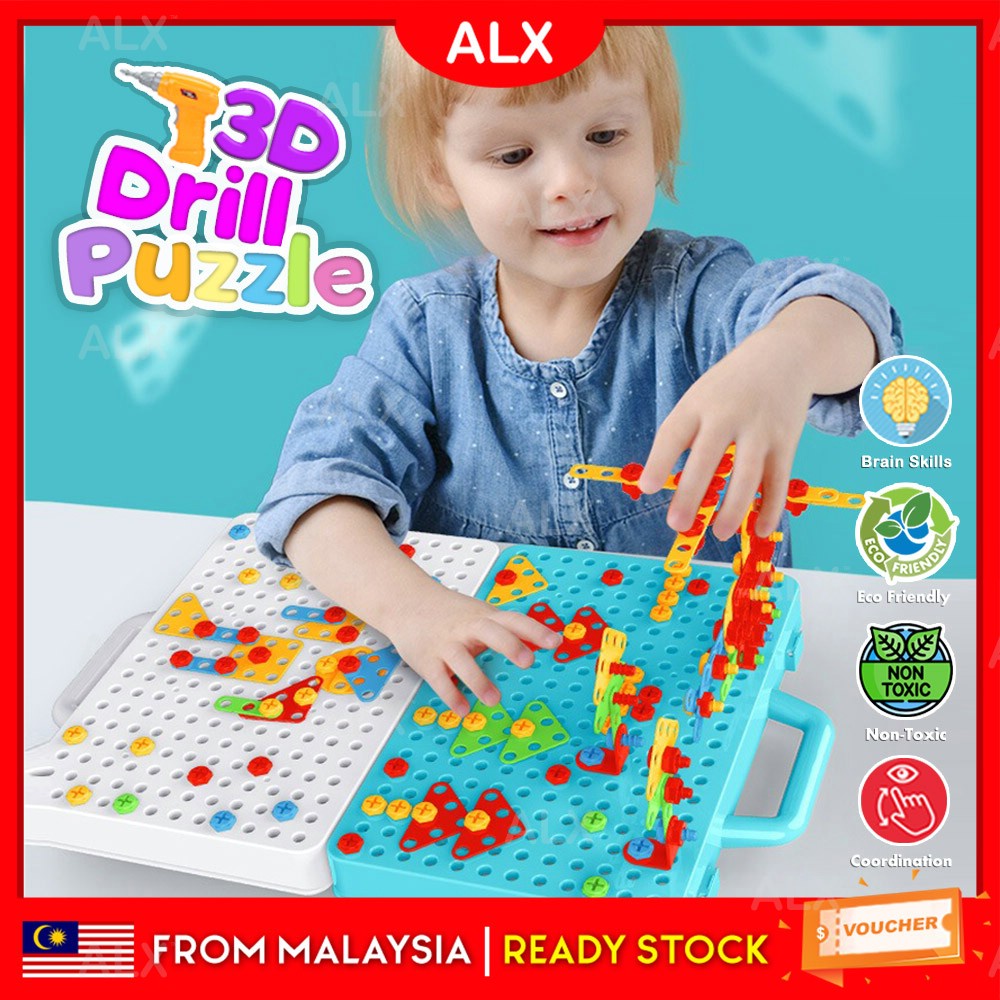 ALX 3D STEM Building Blocks Children Electric Drill Puzzle Toy Set ...