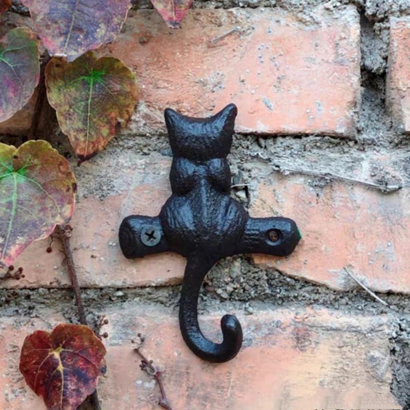 Cast Iron Cat Hook Indoor/Outdoor Garden Decoration Wall Hanger ...