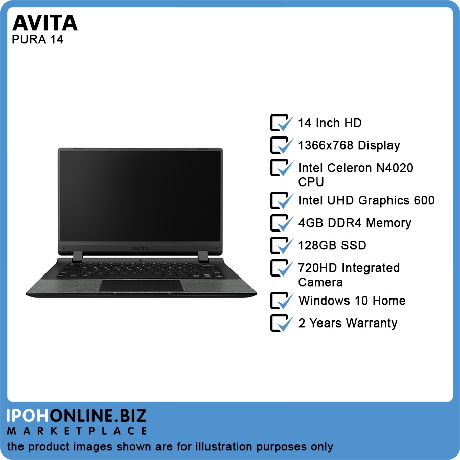 Avita Pura E 14 Laptop (Celeron N4020/4GB/128GB SSD/W10H/HD) Ink Black ...