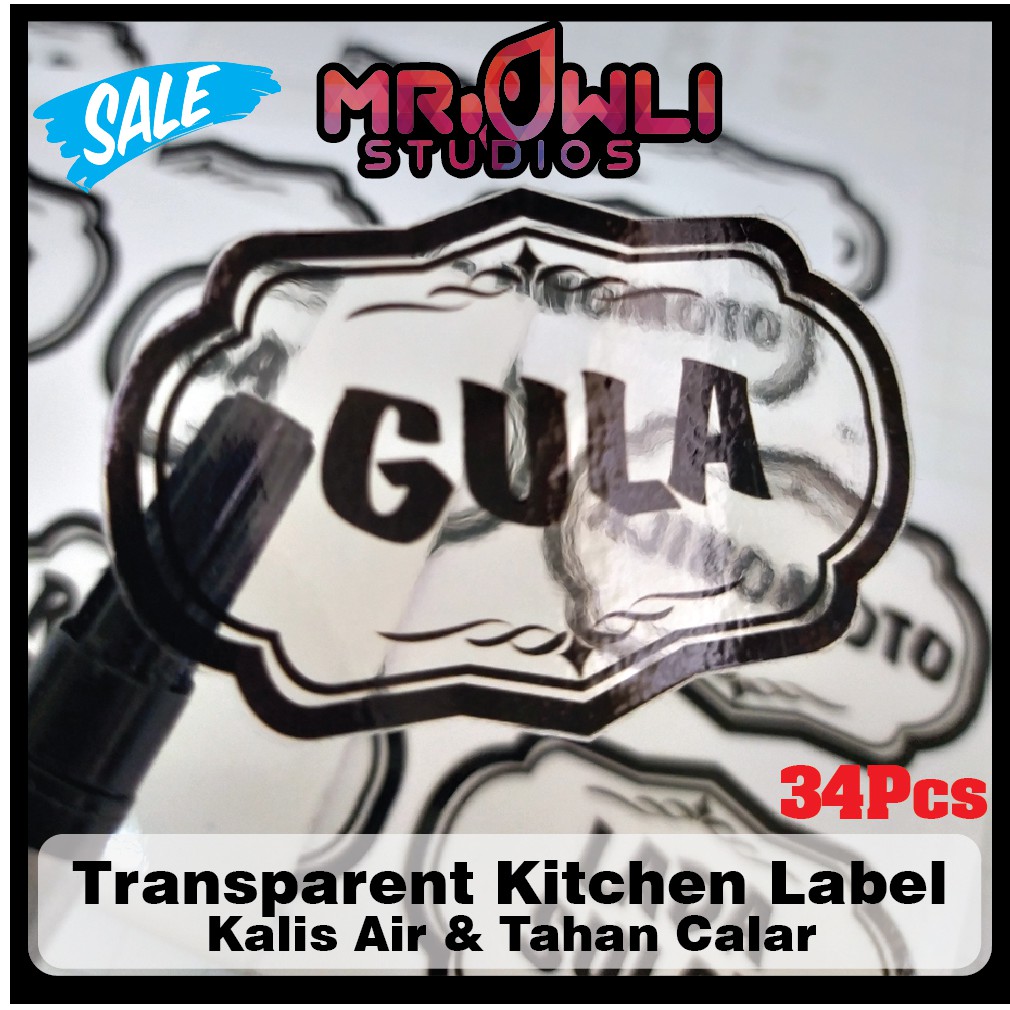 Transparent Sticker Label Dapur Kalis Air Tahan Calar (34Pcs) | Shopee ...