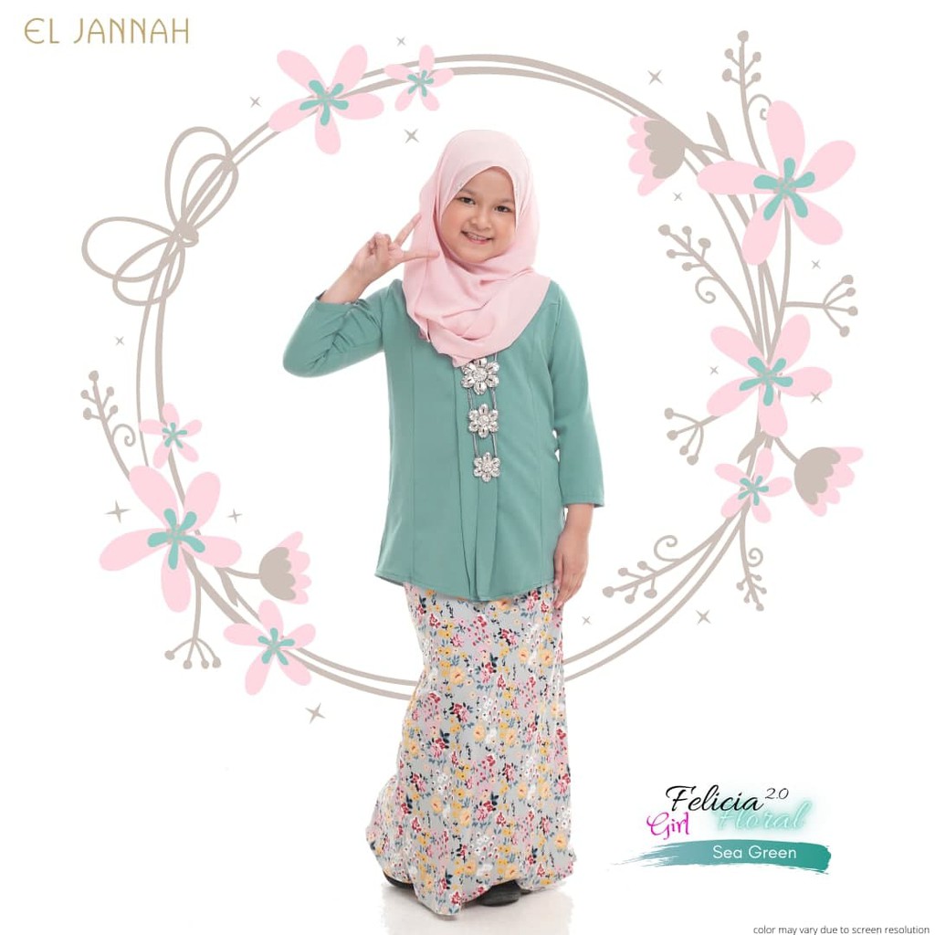Kebaya Girl Floral Sky Blue Maroon Sea Green Kebaya Labuh Girl Kebaya ...