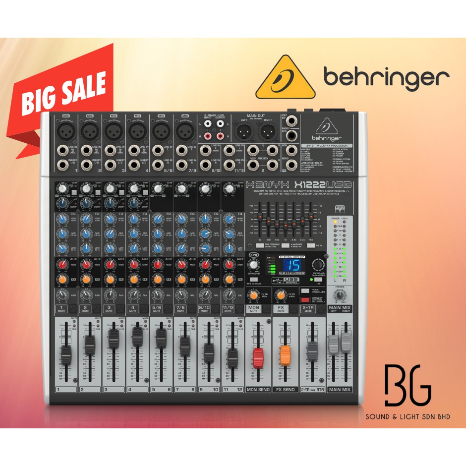 behringer X1222USB Premium 16-Input 2/2-Bus Mixer with XENYX Mic ...