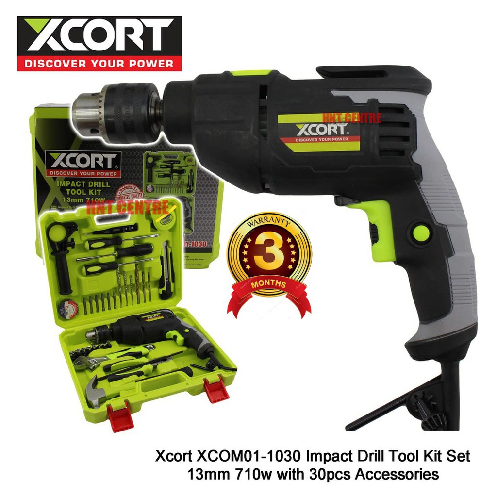 XCort XCOM01-1030 Impact Drill Tool Kit Set 13mm 710w with 30pcs ...