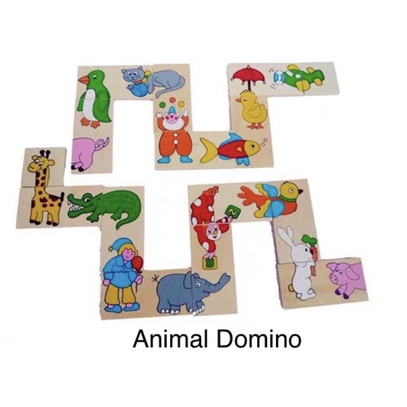 Animal Domino Wooden Recognize Identify Education Wooden Blocks Domino ...
