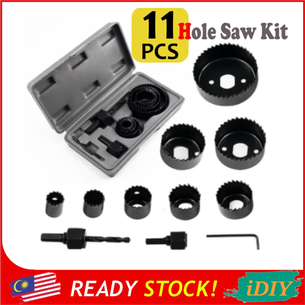 11pcs HSS Hole Saw Cutting Set / Penebuk Kayu / Penebuk Pintu Kayu ...