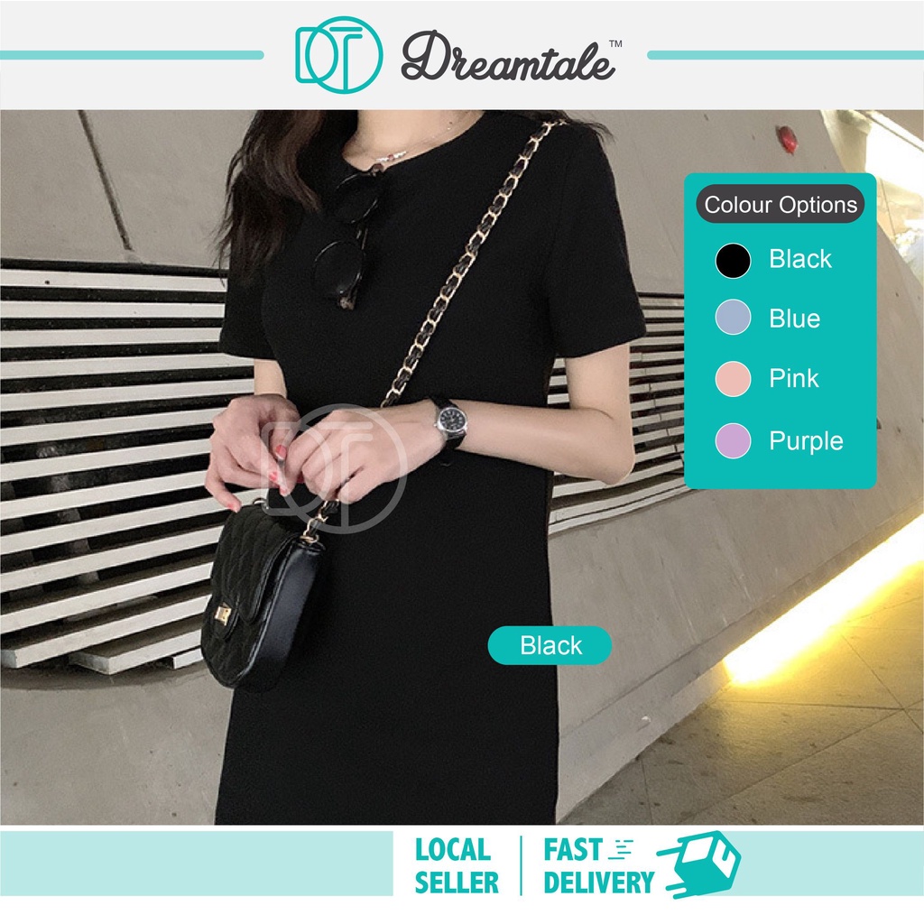 Dreamtale Women Clothing Plain T-Shirt Midi Dress Solid Colour Casual ...