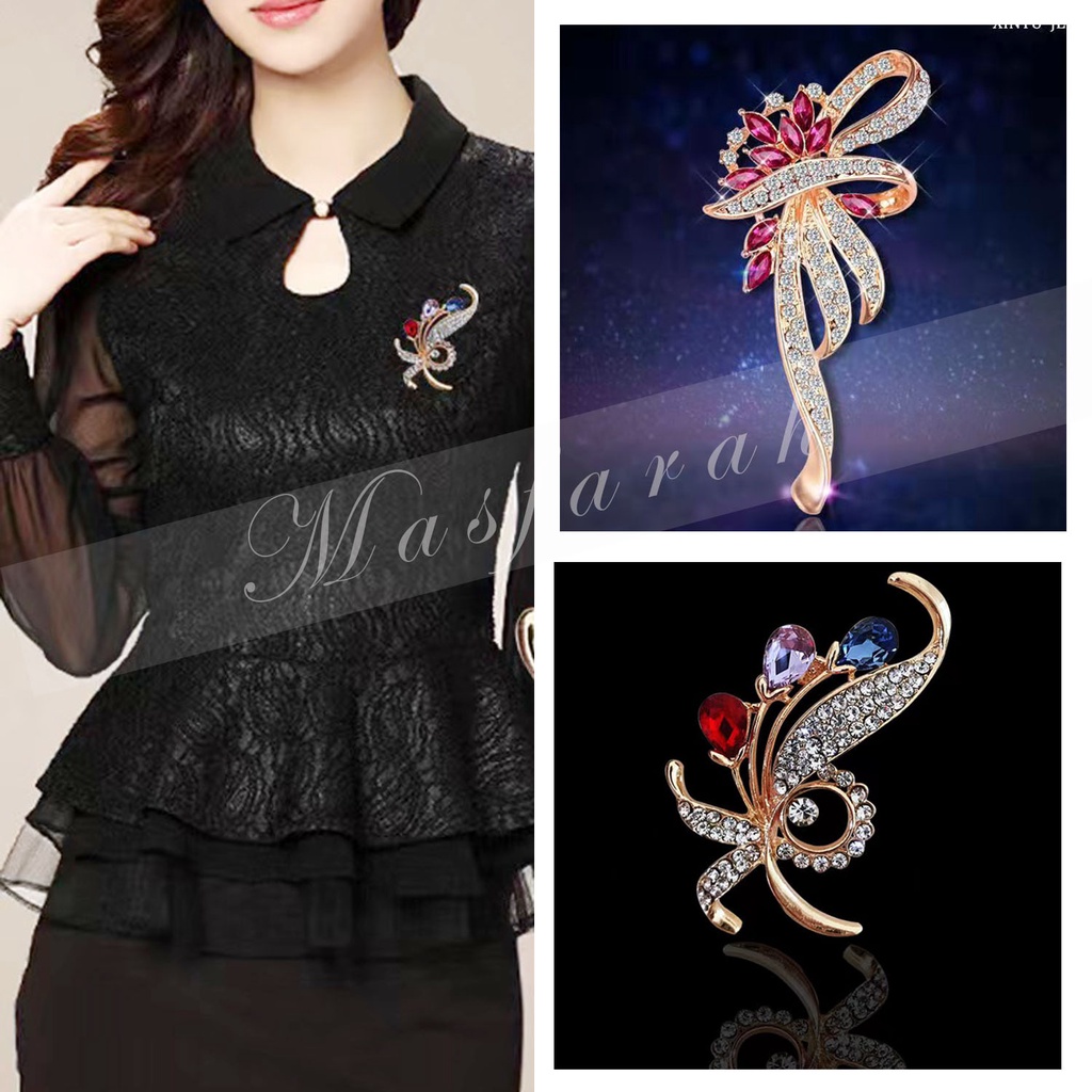 {READY STOCK}Premium Korean Rhinestones Brooch Pin Tudung Muslima Hijab ...