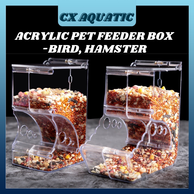 Acrylic Bird Hamster Food Feeder Box Small Animal Kotak Makanan Haiwan ...
