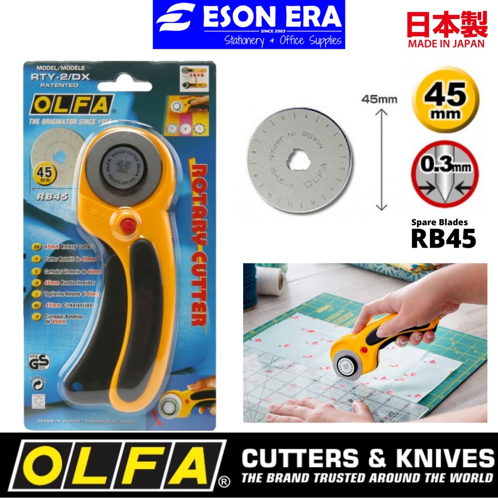 Olfa RTY-2/DX 45mm Rotary Cutter Made in Japan Knife Pisau Bulat (Blades Olfa RB45-1) | Shopee ...