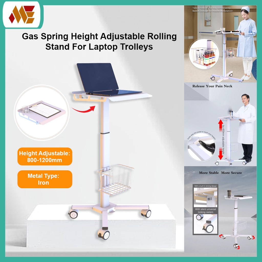 Gas Spring Height Adjustable Rolling Stand Table For Laptop Trolleys ...