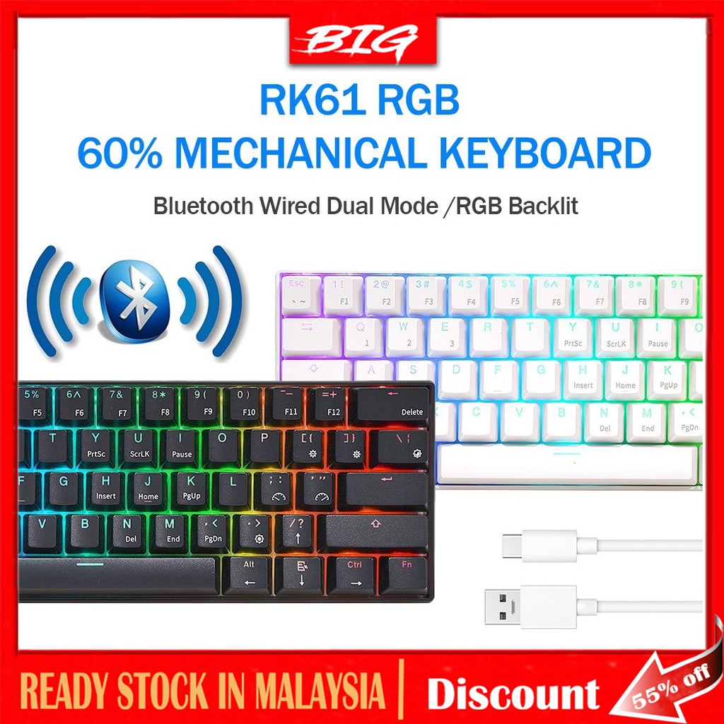 RK61 Royal Kludge bluetooth 3.0 usb Wired wireless Dual Mode RGB backlight mechanical game ...