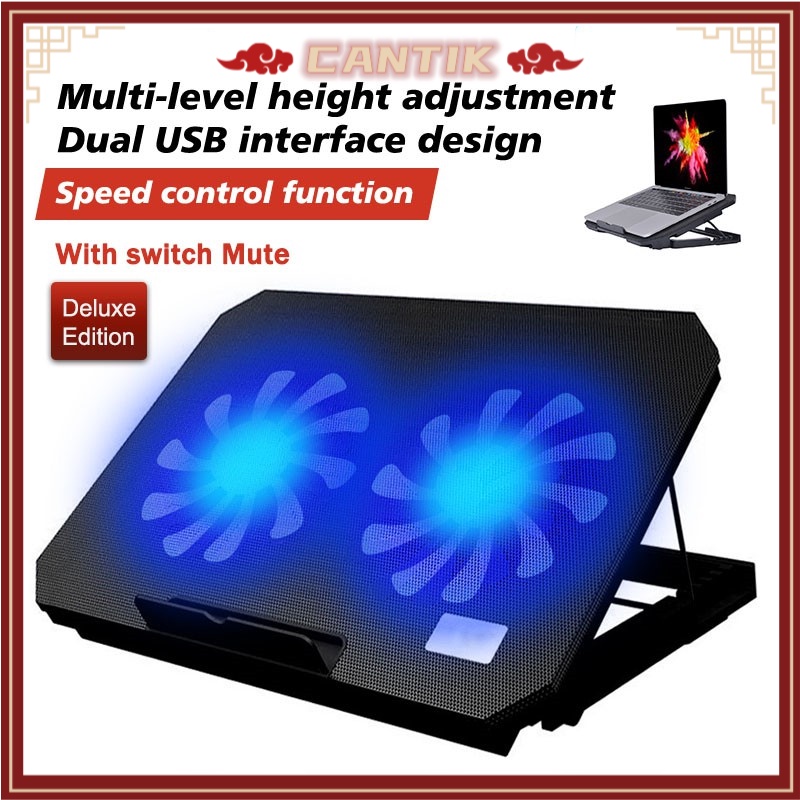 🎇POWERFUL TWO BIG Fans Laptop Cooling Pad Adjustable laptop stand Dual ...