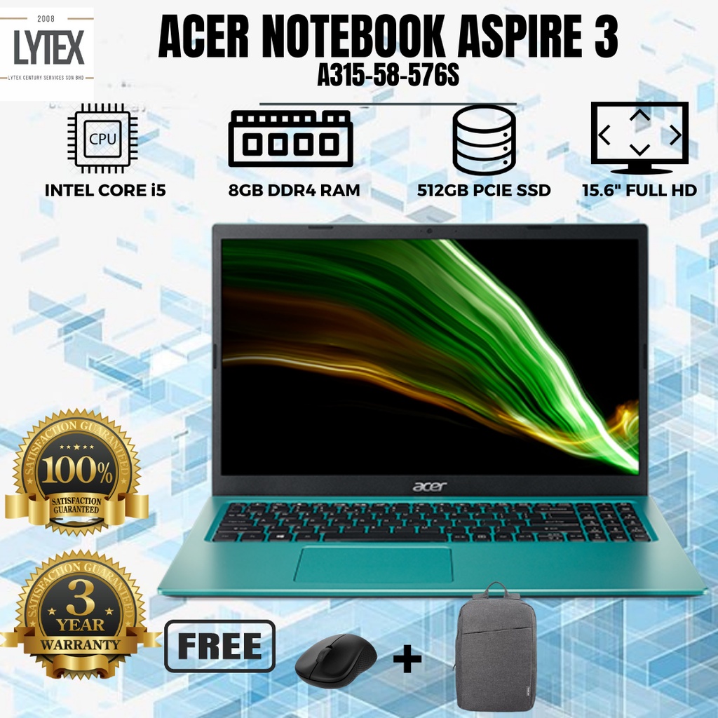 [READY STOCK] ACER NOTEBOOK ASPIRE 3 A315-58-576S 8GB RAM/512GB SSD 🎁 FREEGIFT BAGPACK+MOUSE 🎁 ...