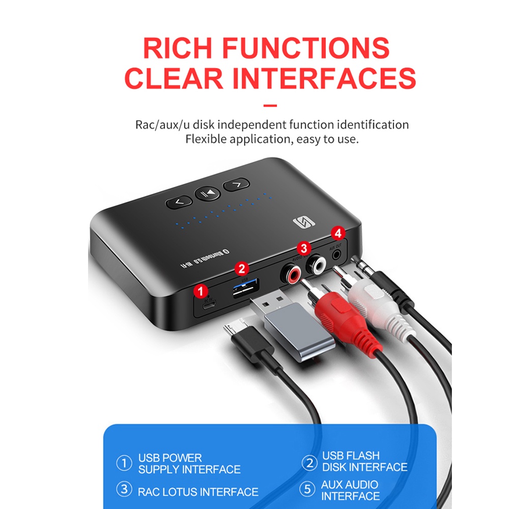 15m Bluetooth 5.0 Receiver U Disk NFC 3.5mm AUX Jack Stereo Music Audio ...