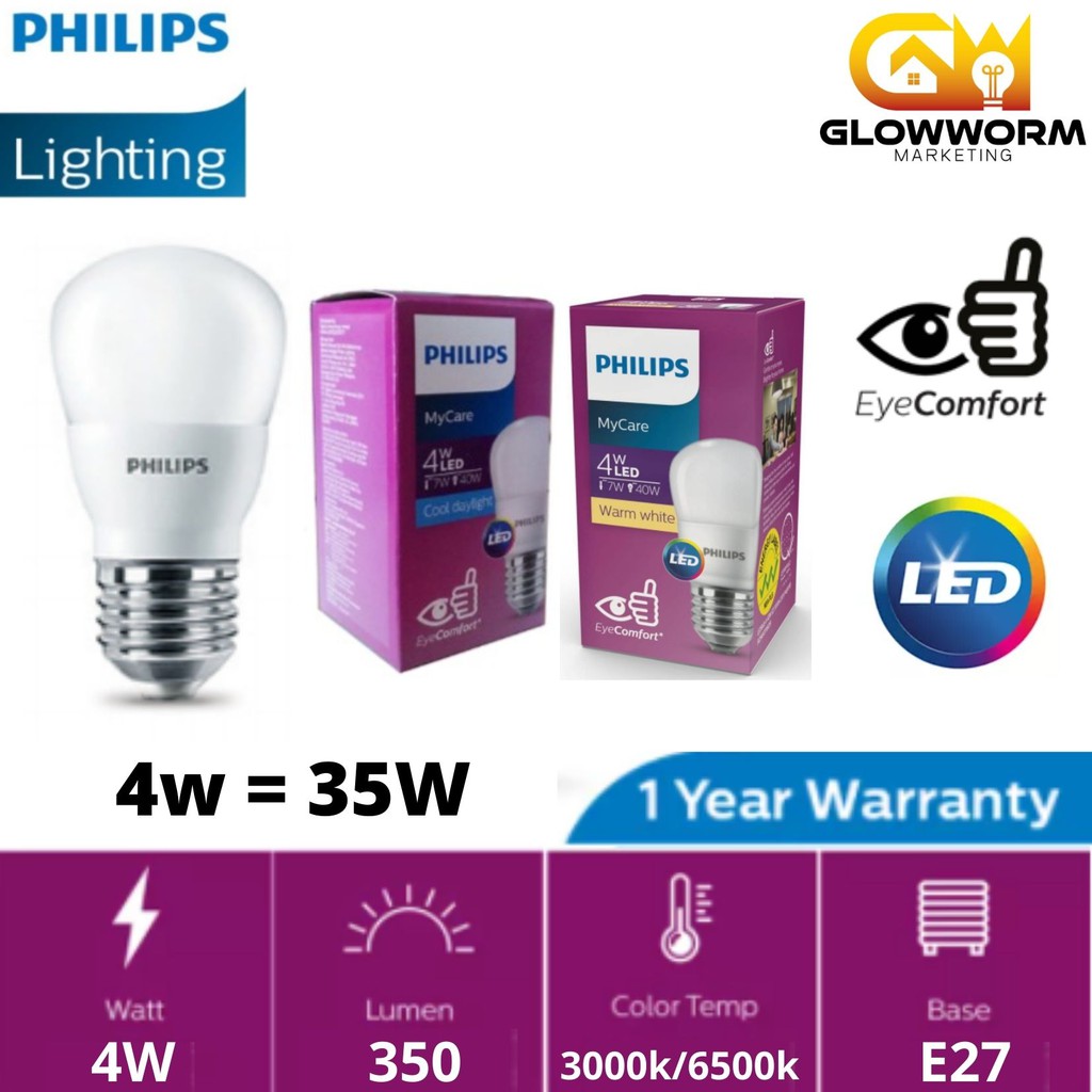 PHILIPS LED Mini Bulb 4W E27 (3000k Warm White / Daylight 6500k ...