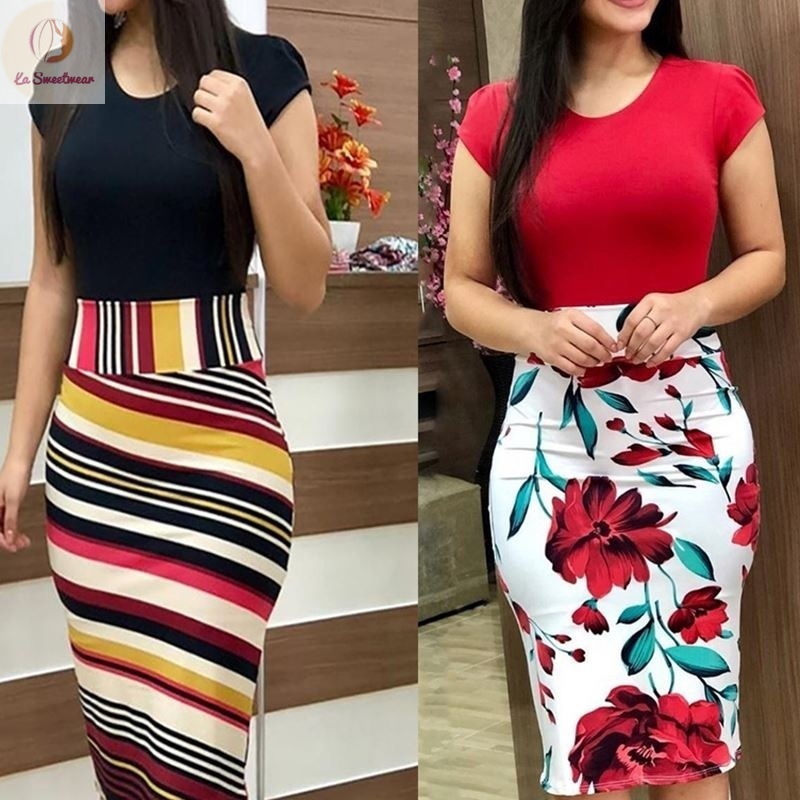 Floral Print Dress Short Sleeve Bohemian Bodycon Dress Beach Dress Plus ...